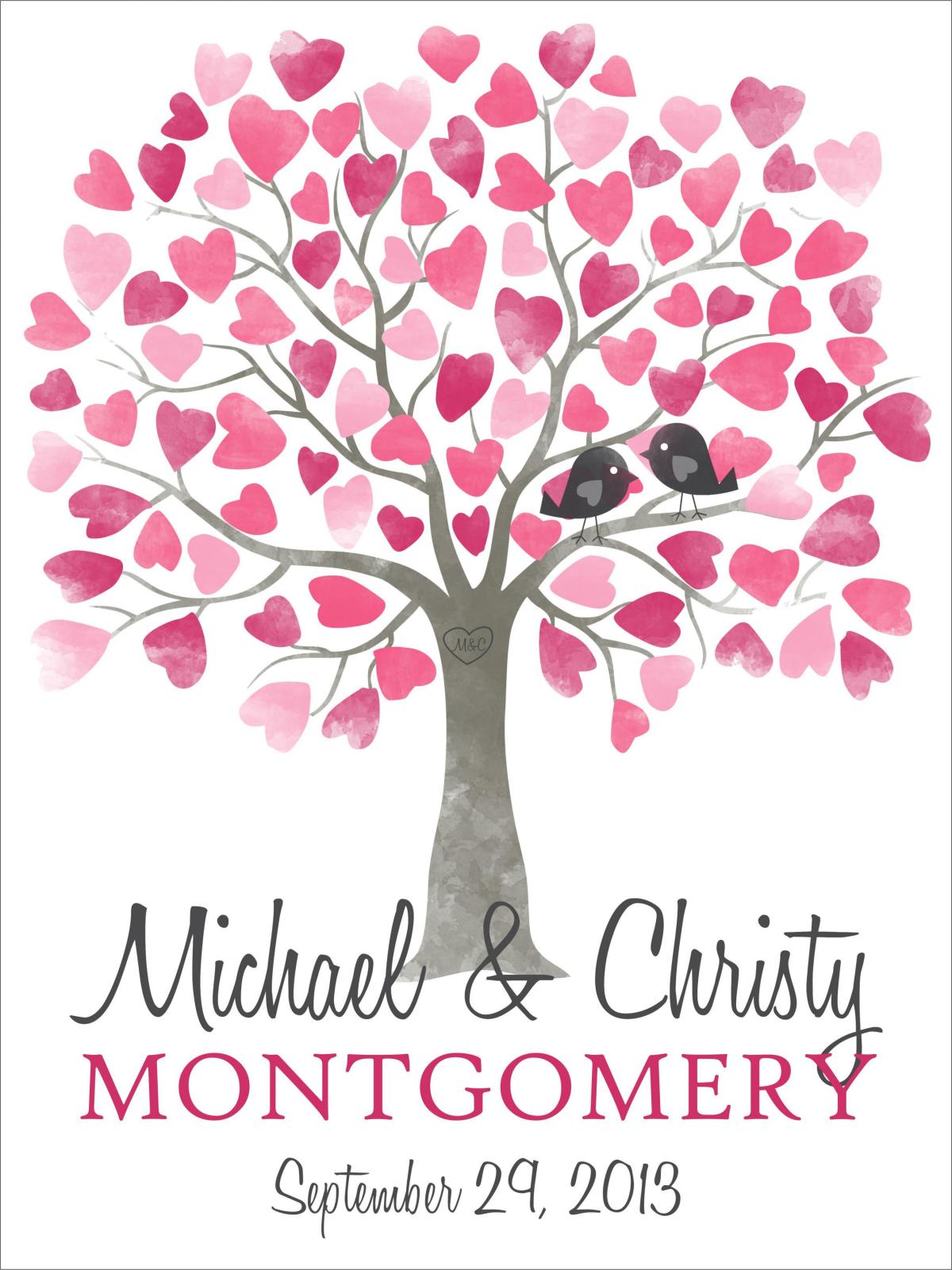 Personalized Wedding Signature Tree, 16x20 100 Signatures Guest Book ...