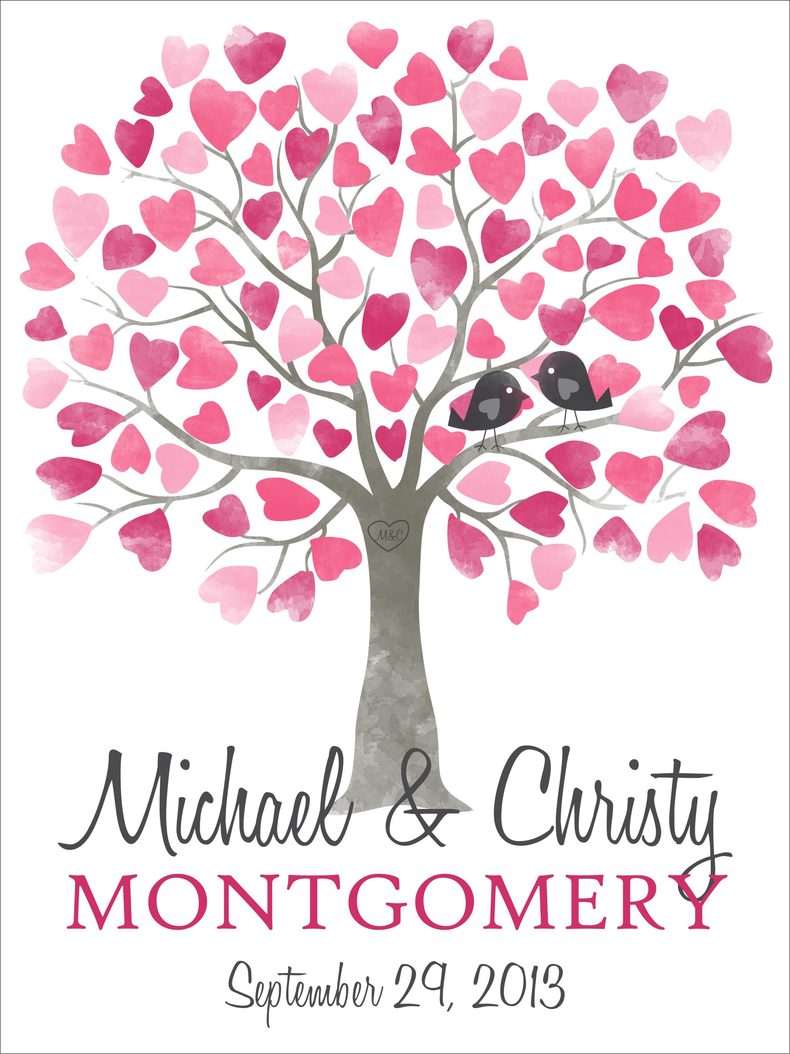 Personalized Wedding Signature Tree, 16x20 100 Signatures Guest Book ...
